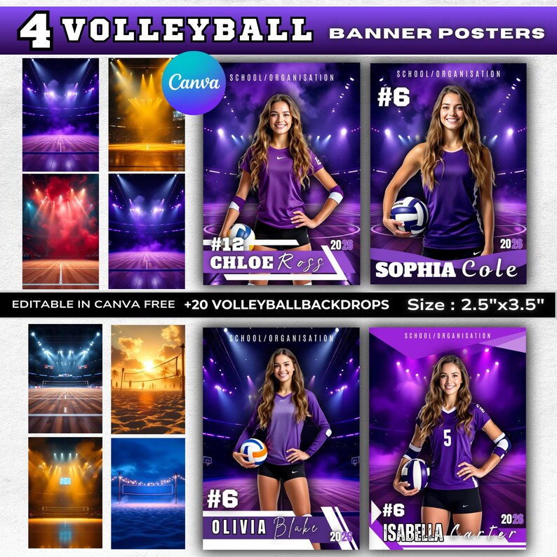 Volleyball Poster Template | Editable Senior Banner Purple Canva Design ...