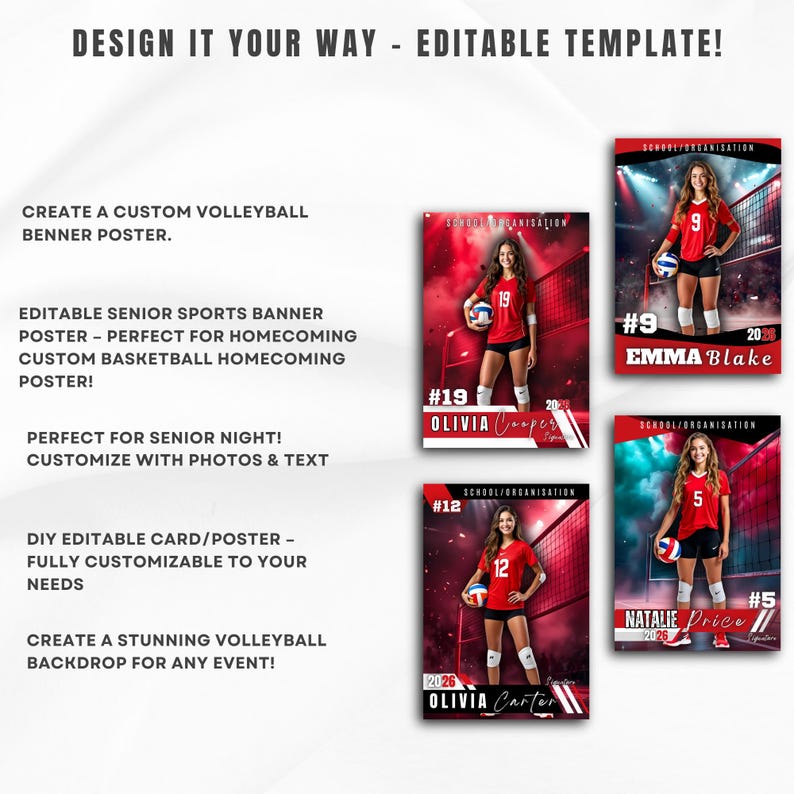 Volleyball Senior Night Poster: Editable Red Sport Banner Homecoming ...