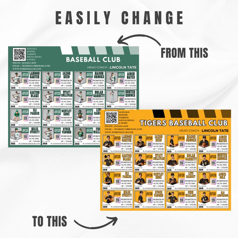 Custom Baseball Team Roster Template: Editable 16-player Recruit Sheet ...