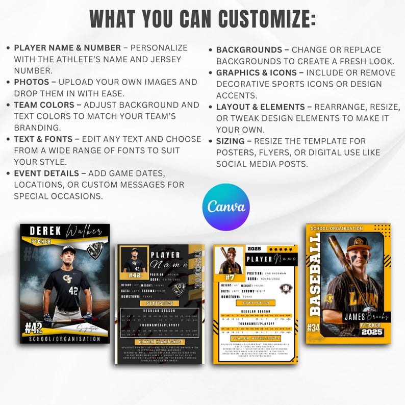 Baseball Card Template | Custom Double-sided Canva Design | DIY Sports ...