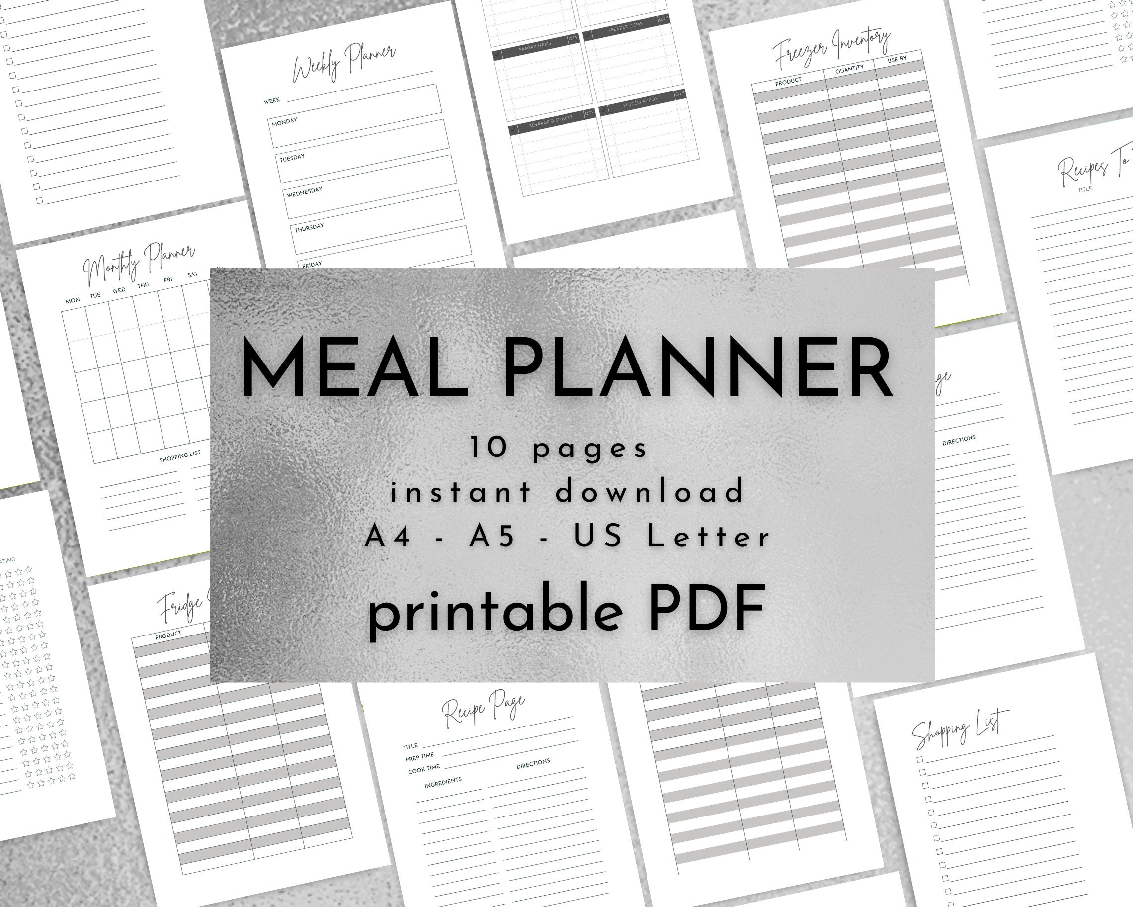 Meal Planner Printable Grocery List Pdf Recipe Template Meal Prep ...