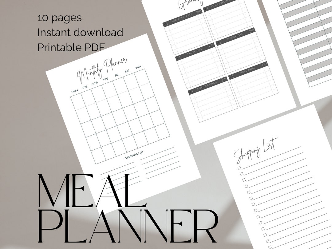 Meal Planner Printable | Grocery List Pdf | Recipe Template | Meal Prep ...