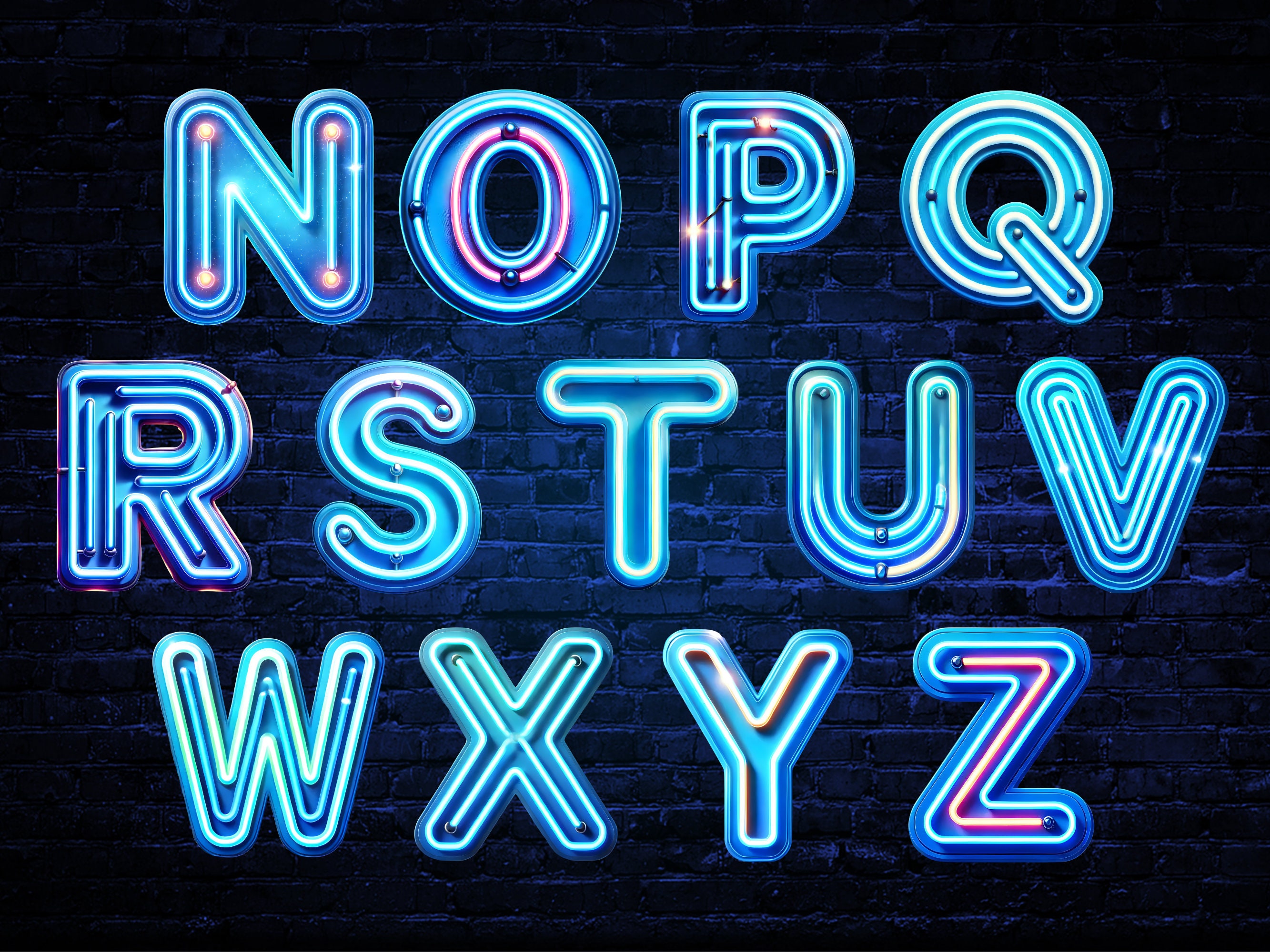 Blue Neon Light Alphabet Clipart Neon Letters PNG Clipart Bundle ...