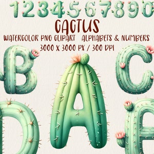 Cactus Watercolor Clipart Bundle Western PNG Alphabet With Cute Cowboy ...