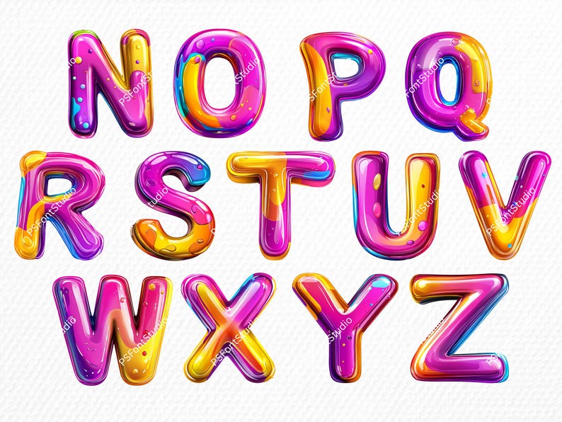 3D Shiny Letter Clipart Alphabet Glossy Letters for Craft 3D Bubbly ...