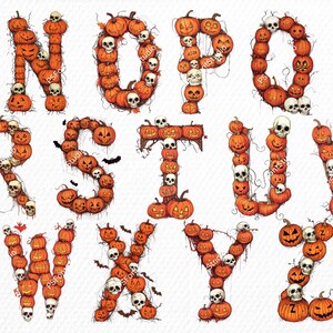Pumpkins and Skulls Alphabet Clipart PNG Spooky Halloween Letter ...