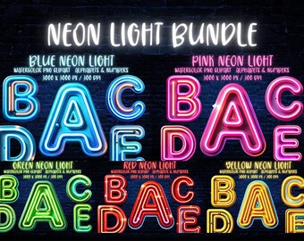 Neon Letters PNG Clipart Bundle, Glowing Neon Alphabet Letter, Alpha ...