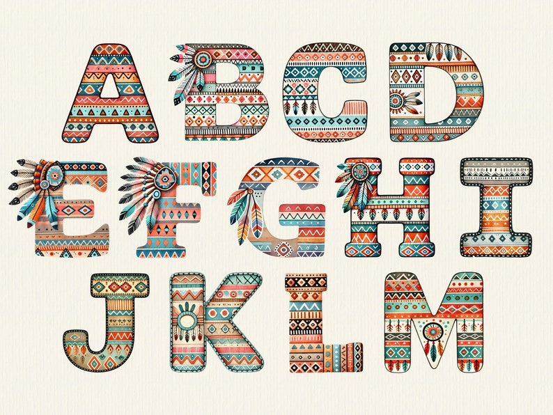 Native American Pattern Alphabet PNG Clipart Tribal Letter Designs Boho ...