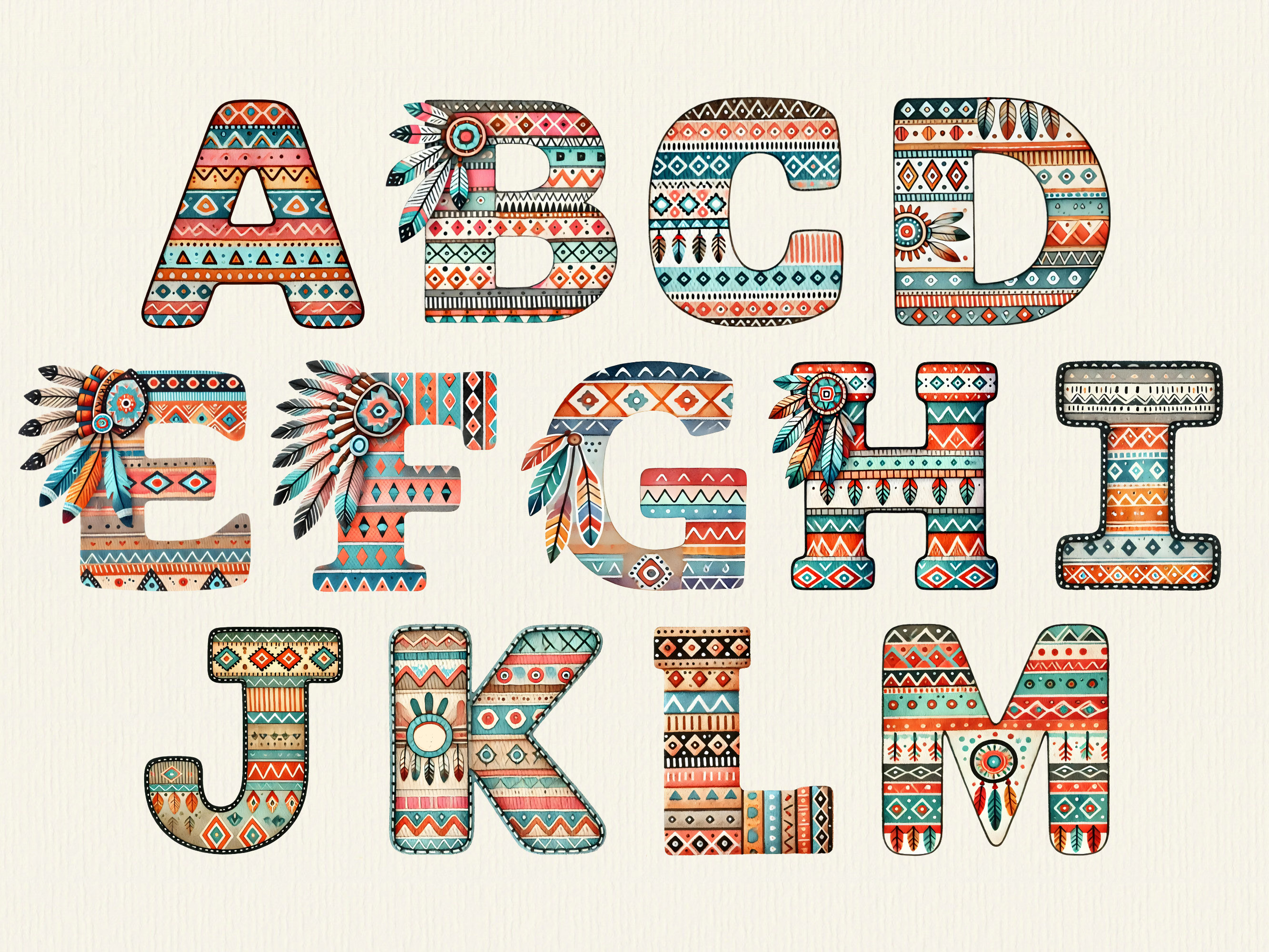 Native American Pattern Alphabet PNG Clipart Tribal Letter Designs Boho ...