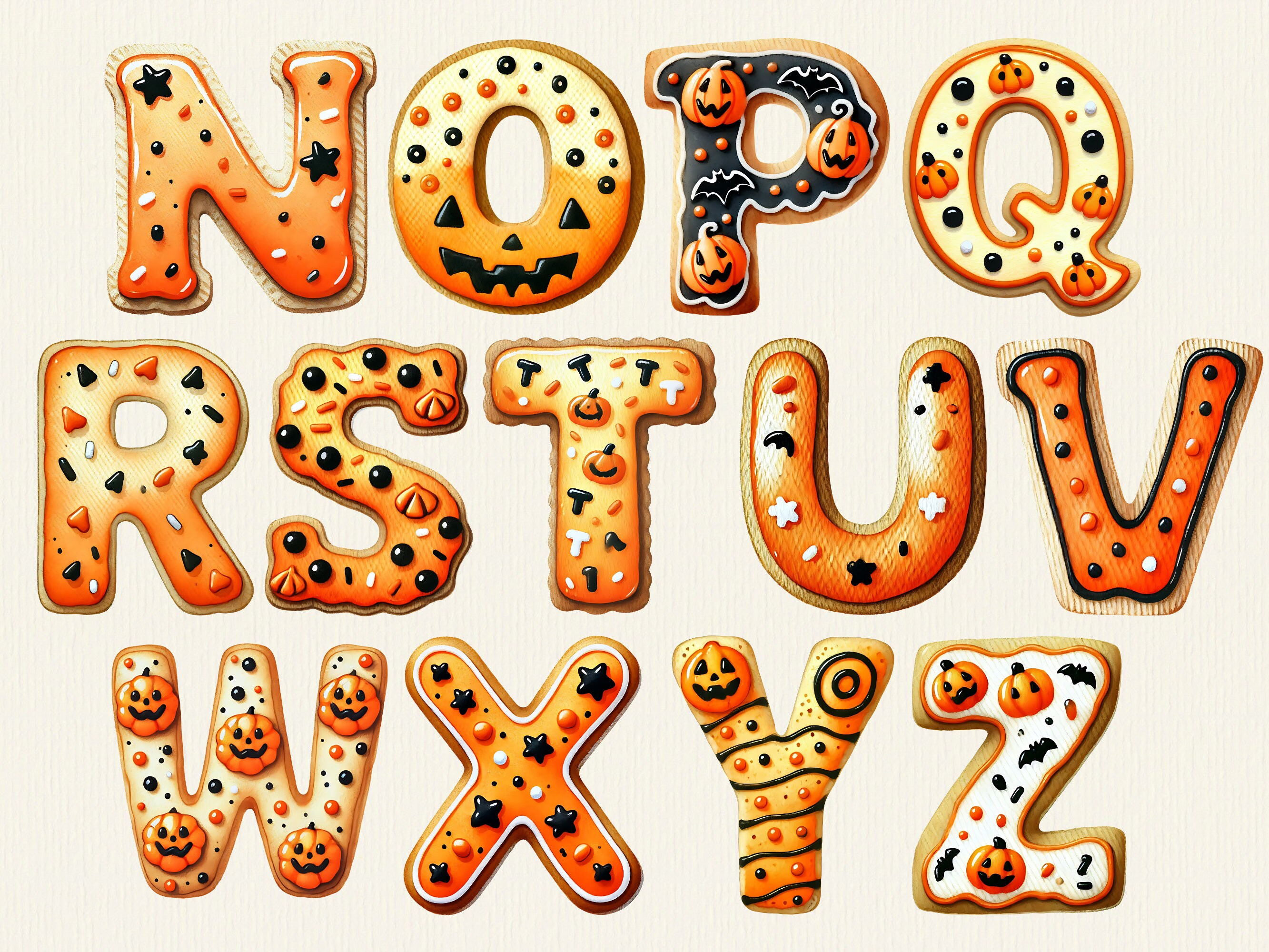 Halloween Doodle Letters Clip Art PNG Files, Halloween Clipart Alphabet ...
