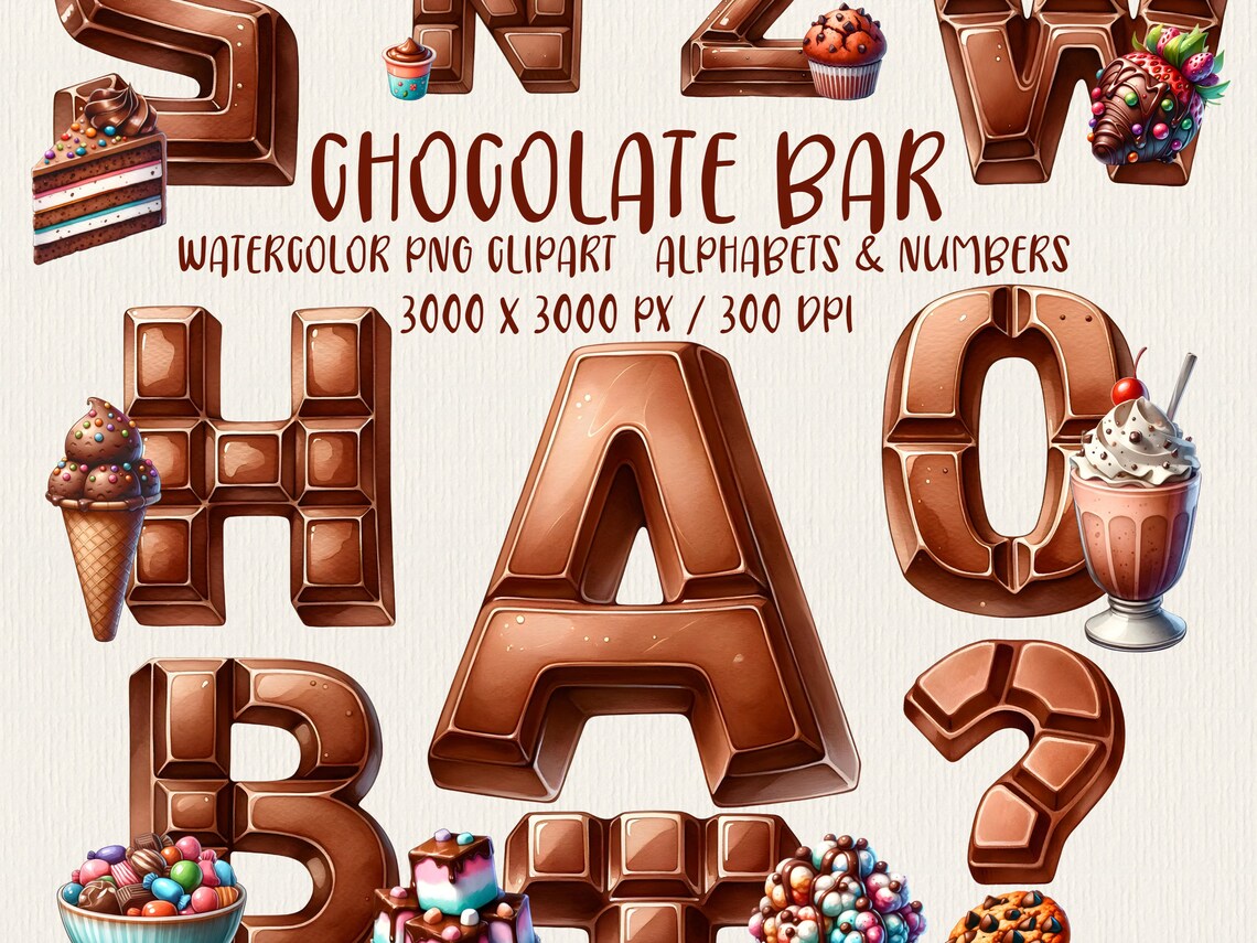 CHOCOLATE BAR Alphabets Watercolor Clipart PNG Transparent Background ...