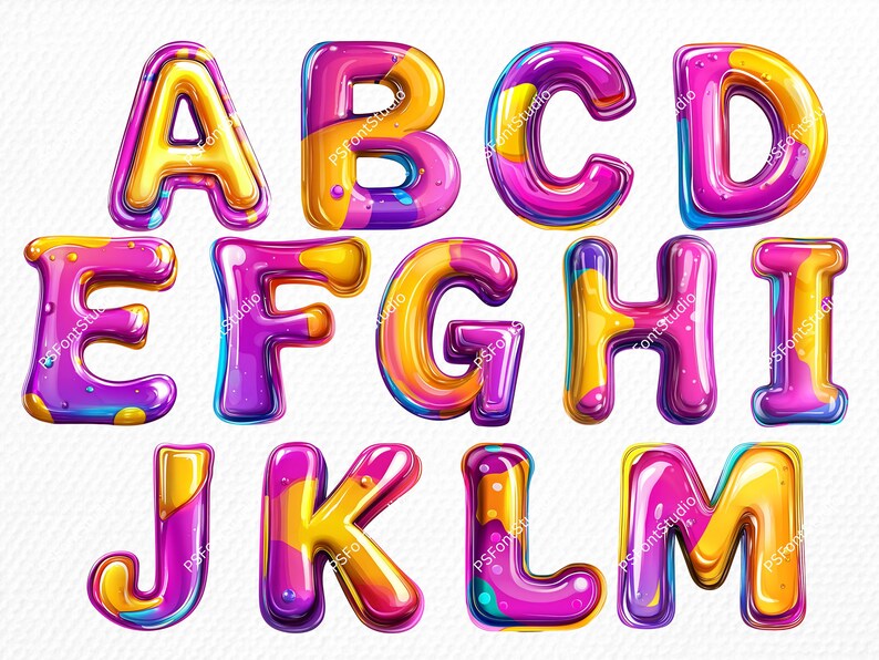 3D Shiny Letter Clipart Alphabet Glossy Letters for Craft 3D Bubbly ...