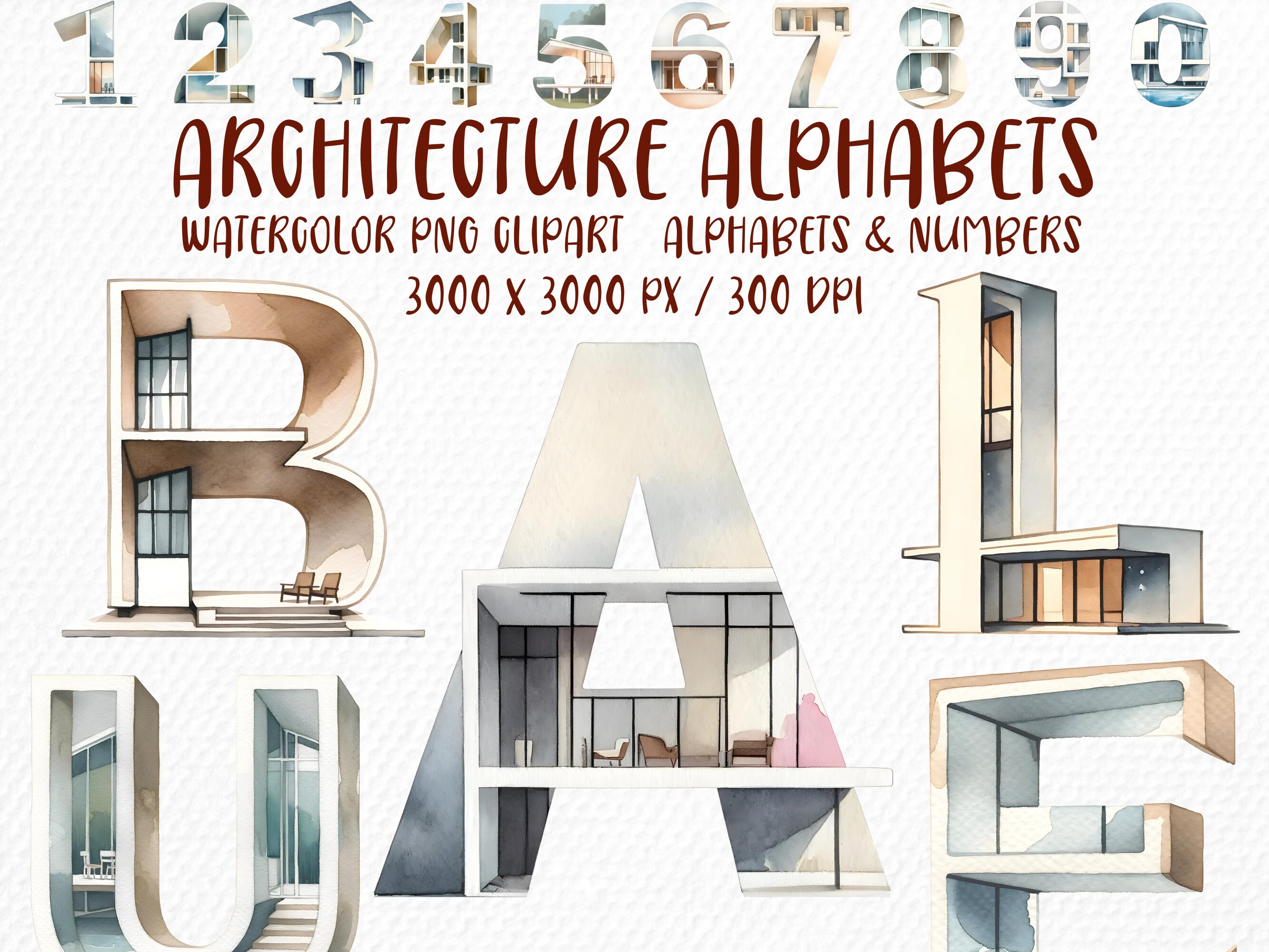 Architecture Alphabet Png, Watercolor Clipart, Birthday Invitation ...