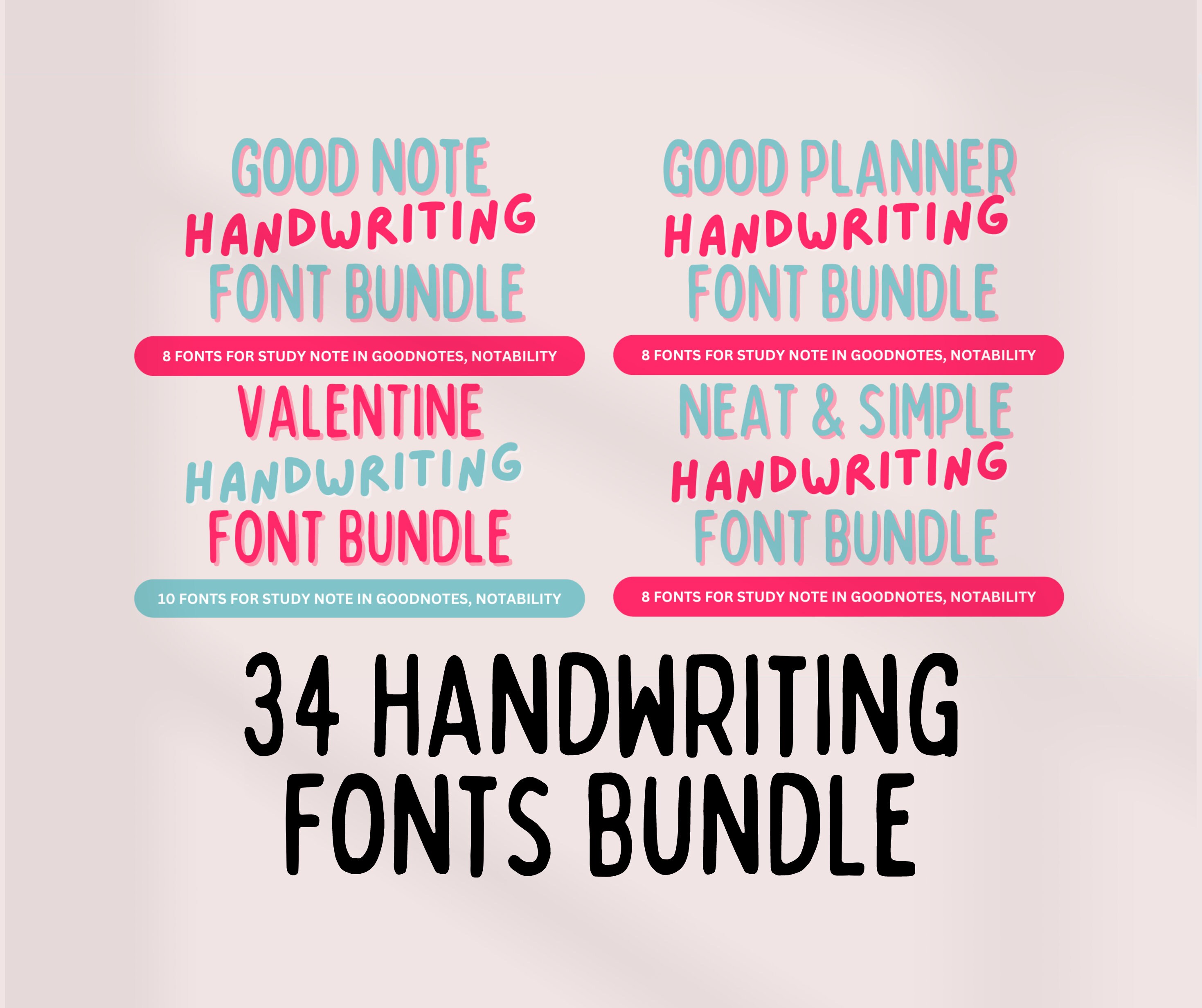 Font Bundle Cute Handwritten Font, Note Taking Font Bundle, Realistic ...