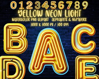 Neon Letters PNG Clipart Bundle, Glowing Neon Alphabet Letter, Alpha ...
