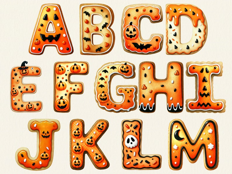 Halloween Doodle Letters Clip Art PNG Files, Halloween Clipart Alphabet ...
