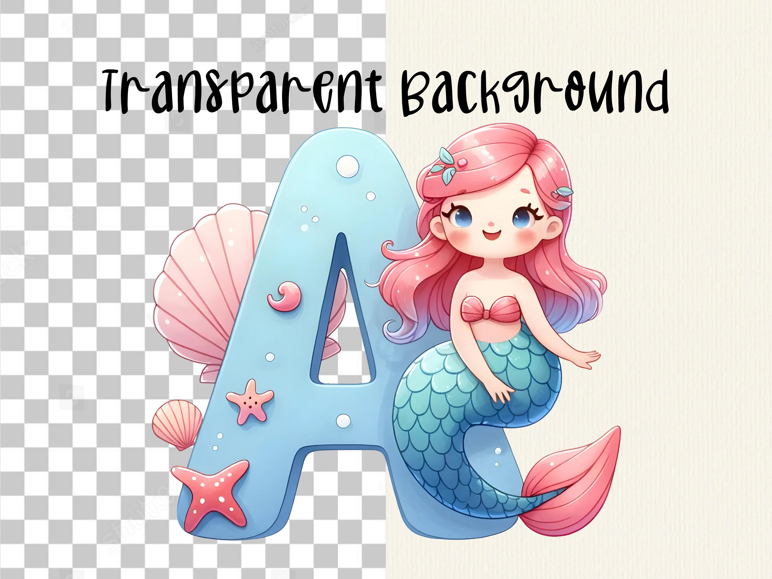 Mermaid Clipart Alphabet Png Font Doodle Letter Watercolor Sublimation ...