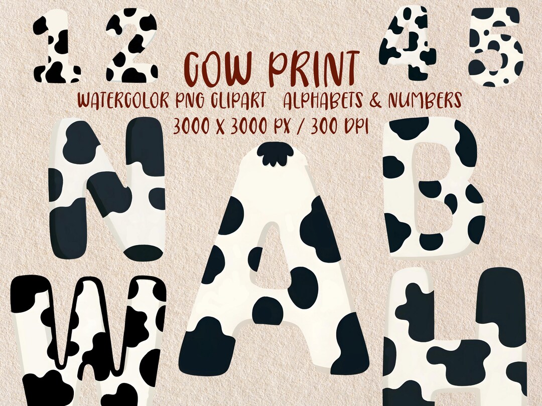 Cow Alphabet PNG, Sublimation Alpha Set Designs PNG, Cow Print Alphabet ...
