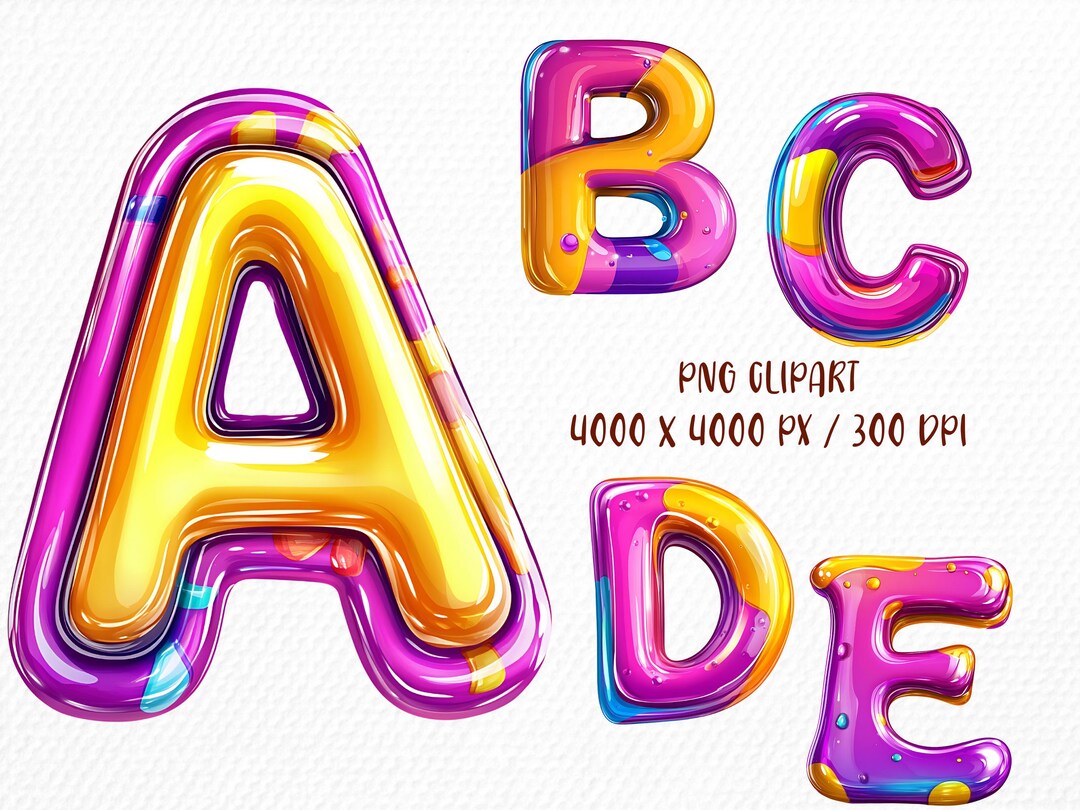 3D Shiny Letter Clipart Alphabet Glossy Letters for Craft 3D Bubbly Letter Clipart PNG Bundle ...