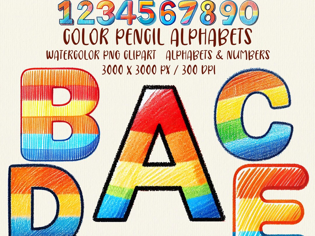 Kid Colored Pencil Drawn Alphabets Hand-drawn Alphabet Clipart Digital ...