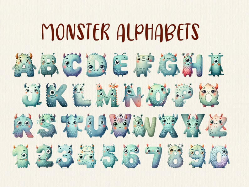 Whimsical Watercolor Monster Alphabet Fun & Colorful ABC Art for Kids ...