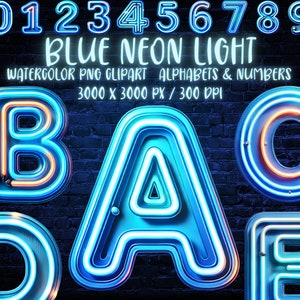 Blue Neon Light Alphabet Clipart Neon Letters PNG Clipart Bundle ...