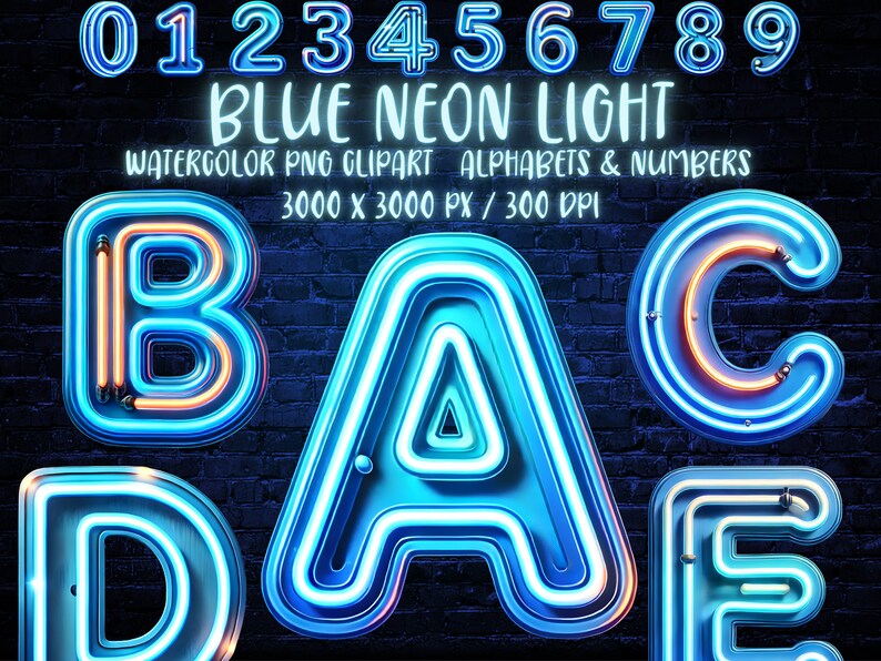 Blue Neon Light Alphabet Clipart Neon Letters PNG Clipart Bundle ...