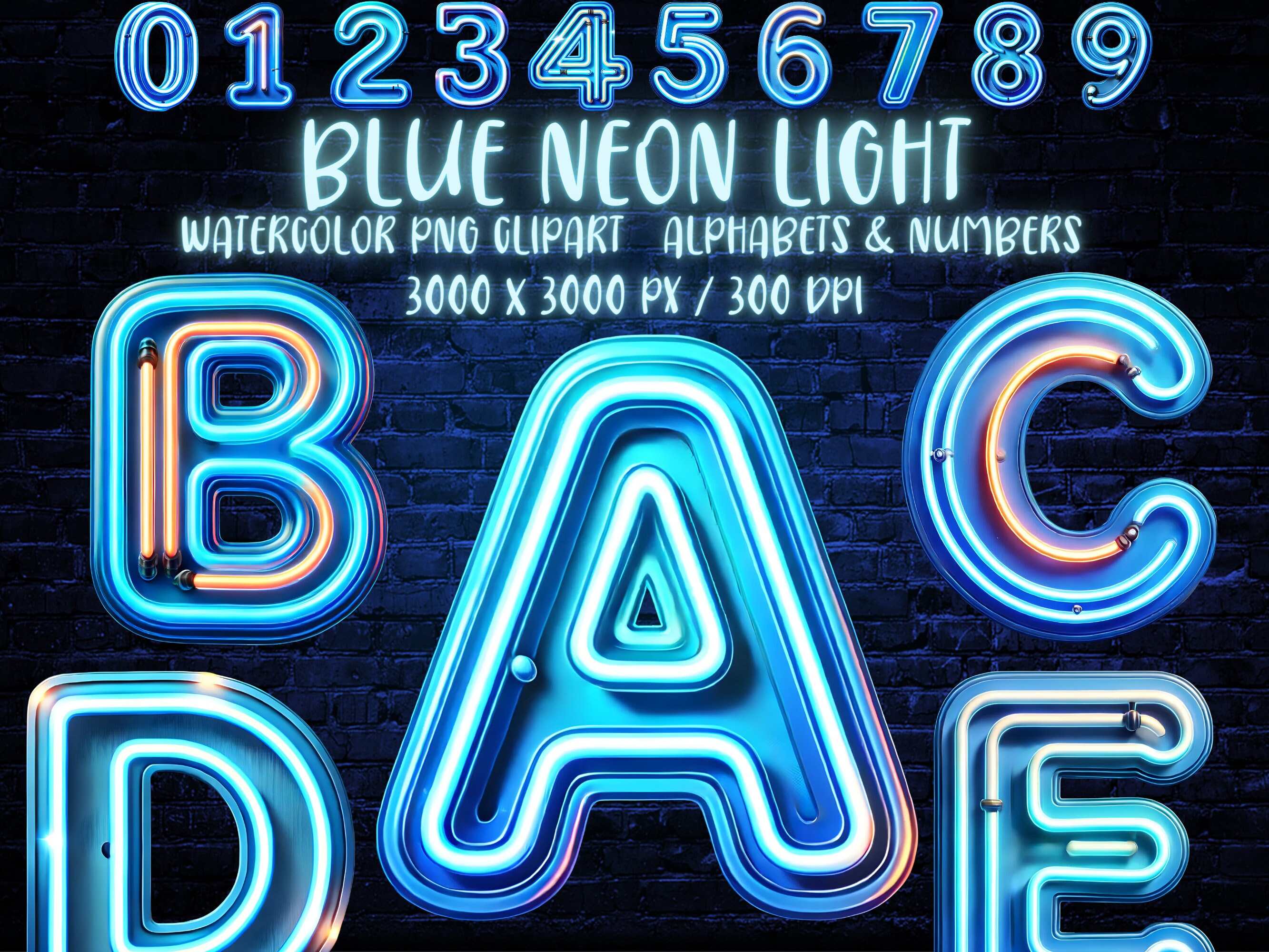 Blue Neon Light Alphabet Clipart Neon Letters PNG Clipart Bundle ...