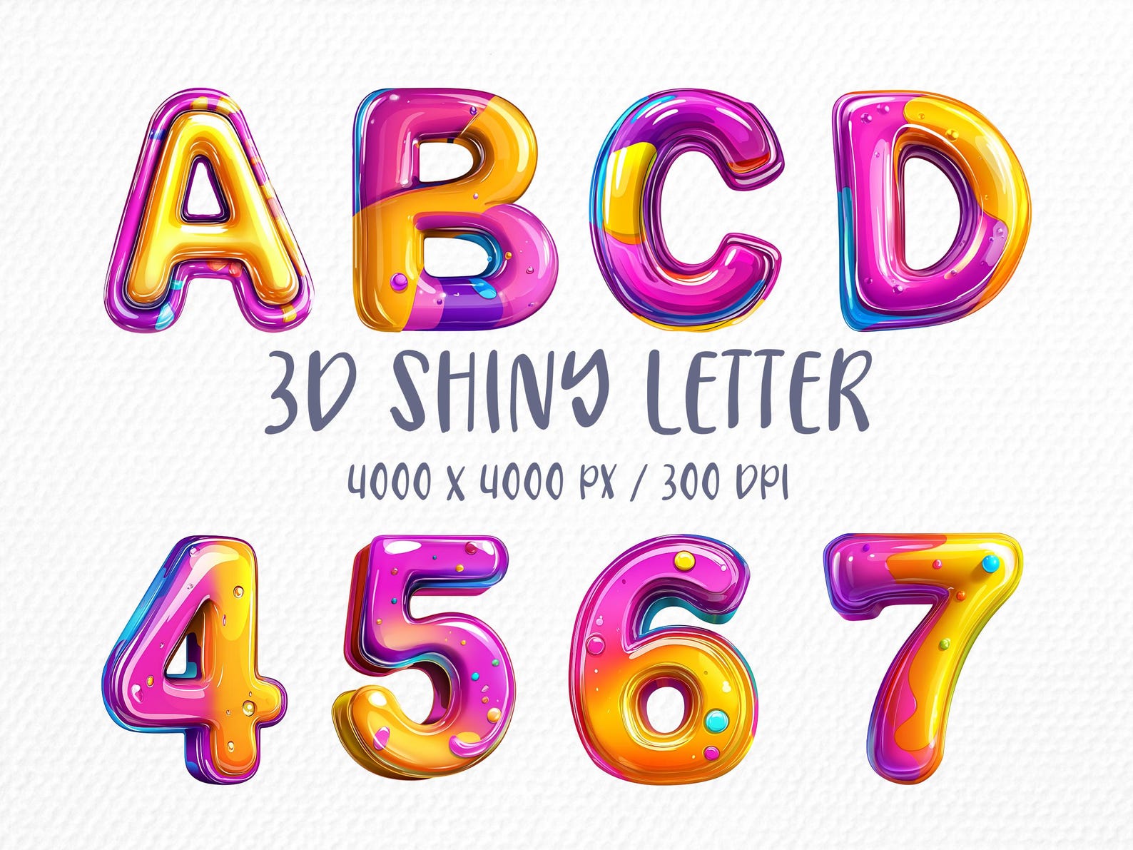 3D Shiny Letter Clipart Alphabet Glossy Letters for Craft 3D Bubbly Letter Clipart PNG Bundle ...