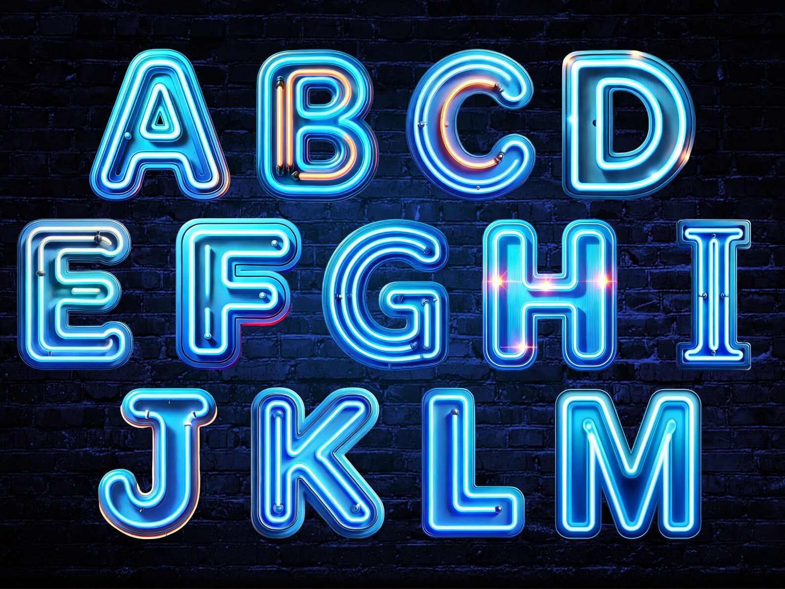 Blue Neon Light Alphabet Clipart Neon Letters PNG Clipart Bundle ...