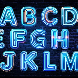 Blue Neon Light Alphabet Clipart Neon Letters PNG Clipart Bundle ...