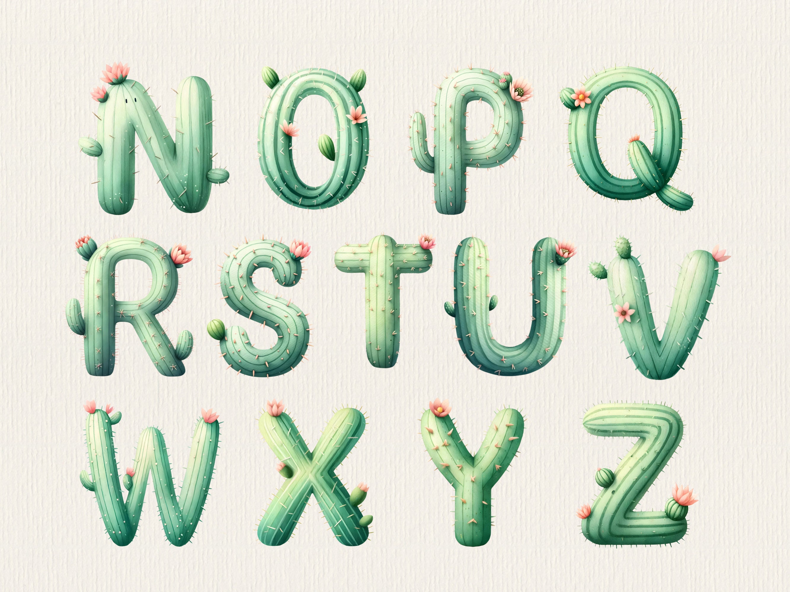 Cactus Watercolor Clipart Bundle Western PNG Alphabet With Cute Cowboy ...