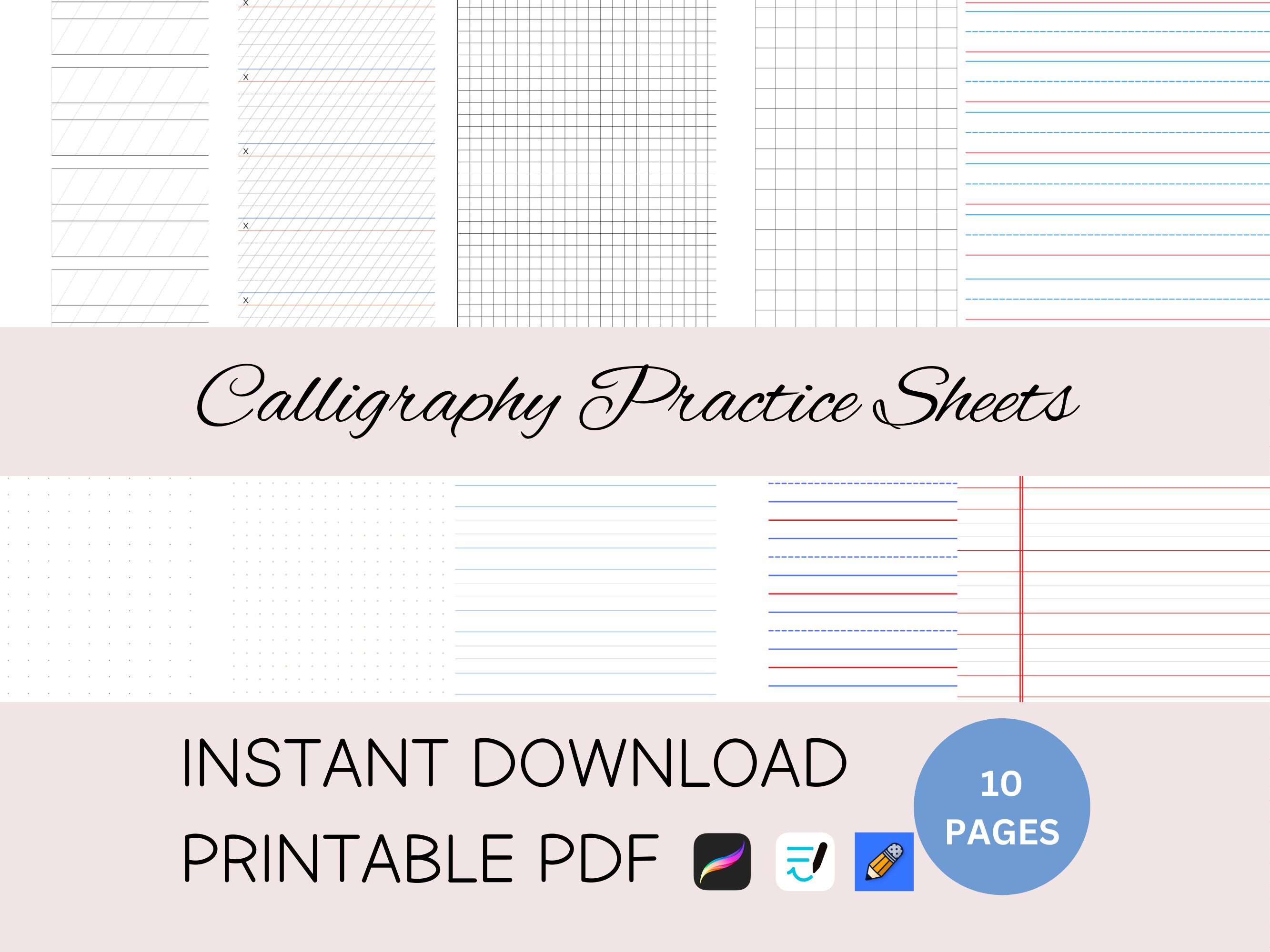 Calligraphy Practice Sheets Templates, Calligraphy Handwriting Paper ...