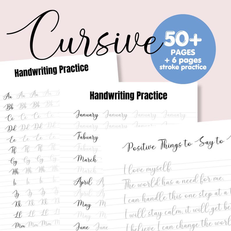 Cursive Calligraphy Practice Sheets: Handwriting Worksheets (PDF) - Etsy