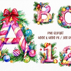 Christmas Festive Watercolor Letter Clipart Christmas Alphabet PNG Hand ...