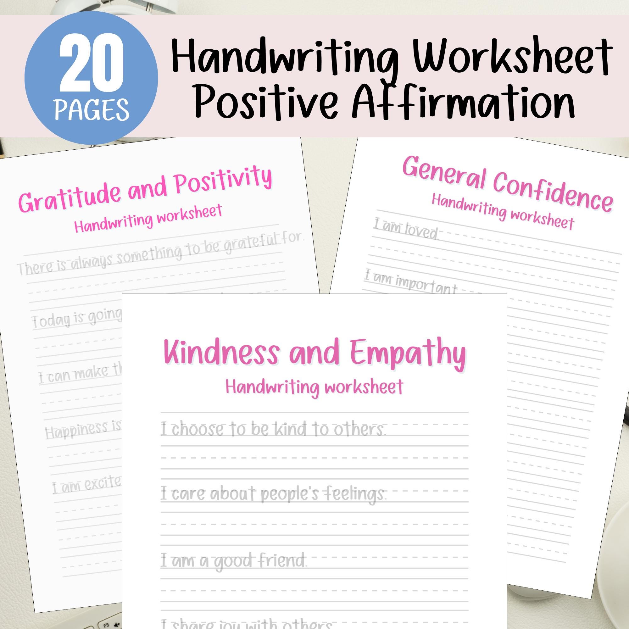 Positive Affirmation Handwriting Worksheet: Cursive & Print (digital ...
