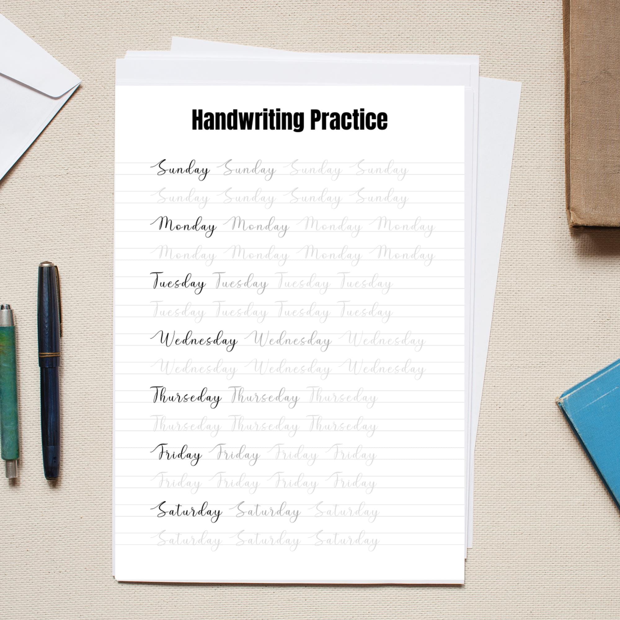 Cursive Calligraphy Practice Sheets: Handwriting Worksheets (PDF) - Etsy