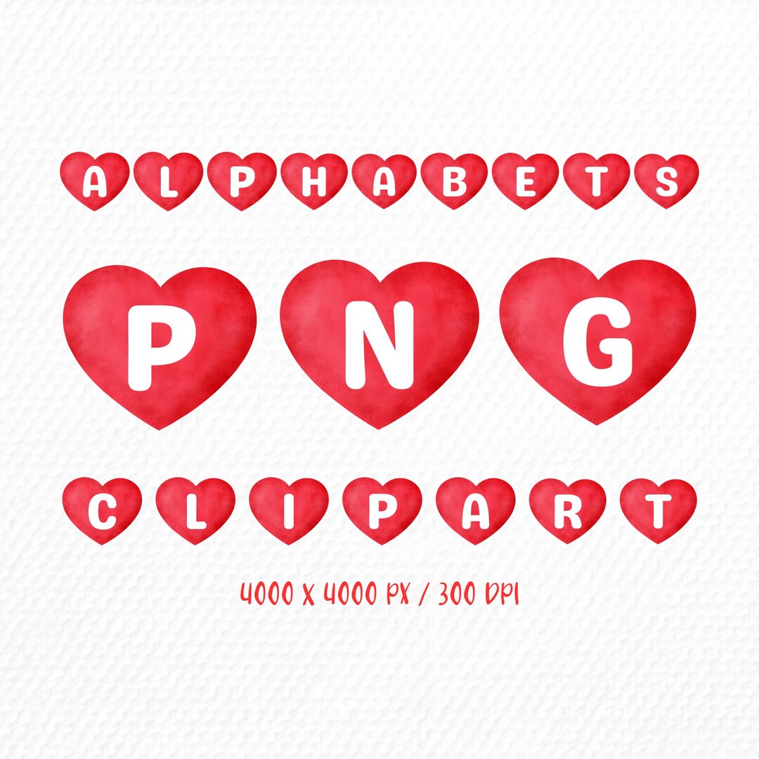 Watercolor Heart Alphabet Clipart, Pastel RED PNG Letters for Crafts ...