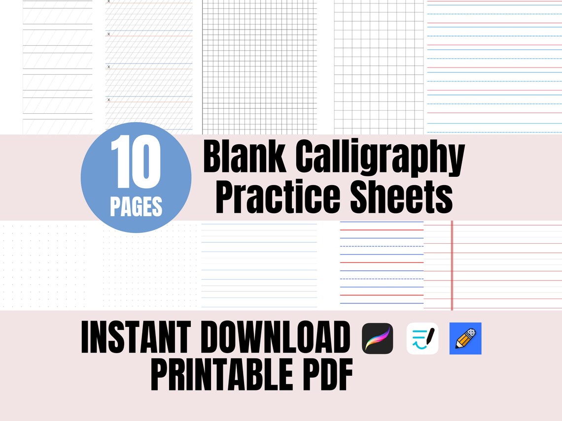 Calligraphy Practice Sheets: Handwriting Guide, A4/letter (digital ...