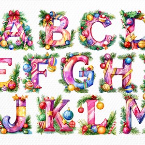 Christmas Festive Watercolor Letter Clipart Christmas Alphabet PNG Hand ...