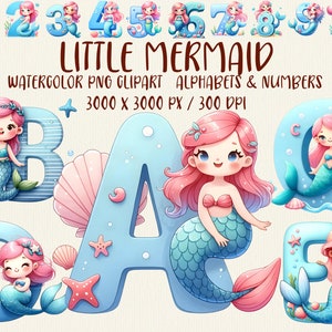 Mermaid Clipart Alphabet Png Font Doodle Letter Watercolor Sublimation ...