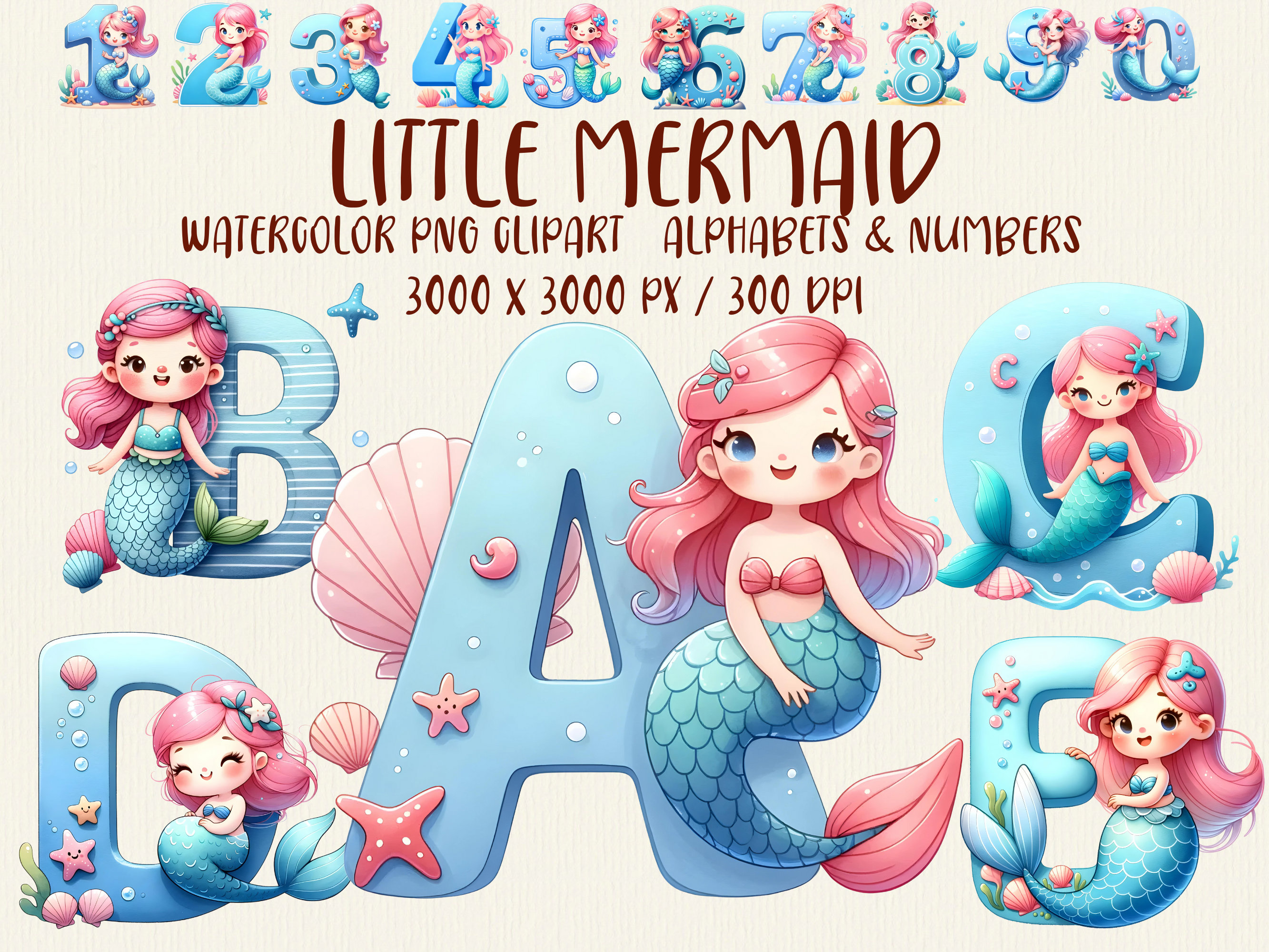 Mermaid Clipart Alphabet Png Font Doodle Letter Watercolor Sublimation ...