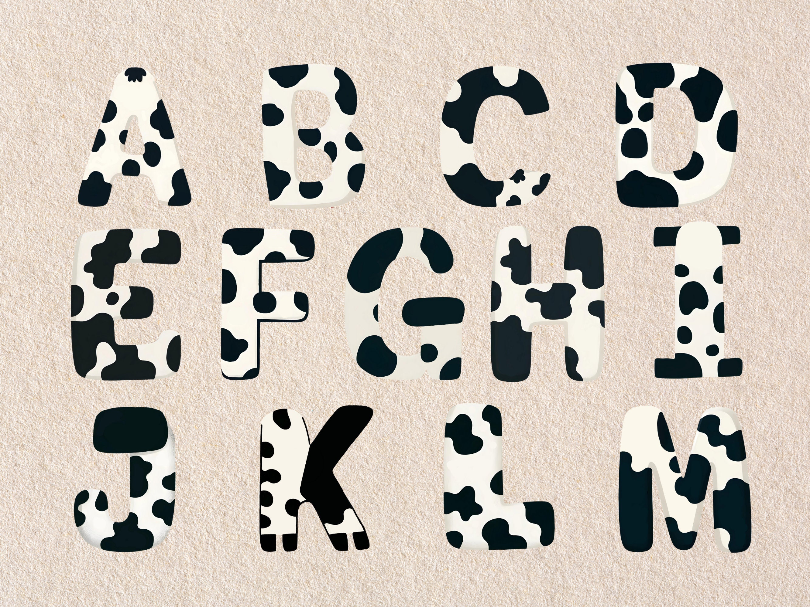 Cow Alphabet PNG, Sublimation Alpha Set Designs PNG, Cow Print Alphabet ...