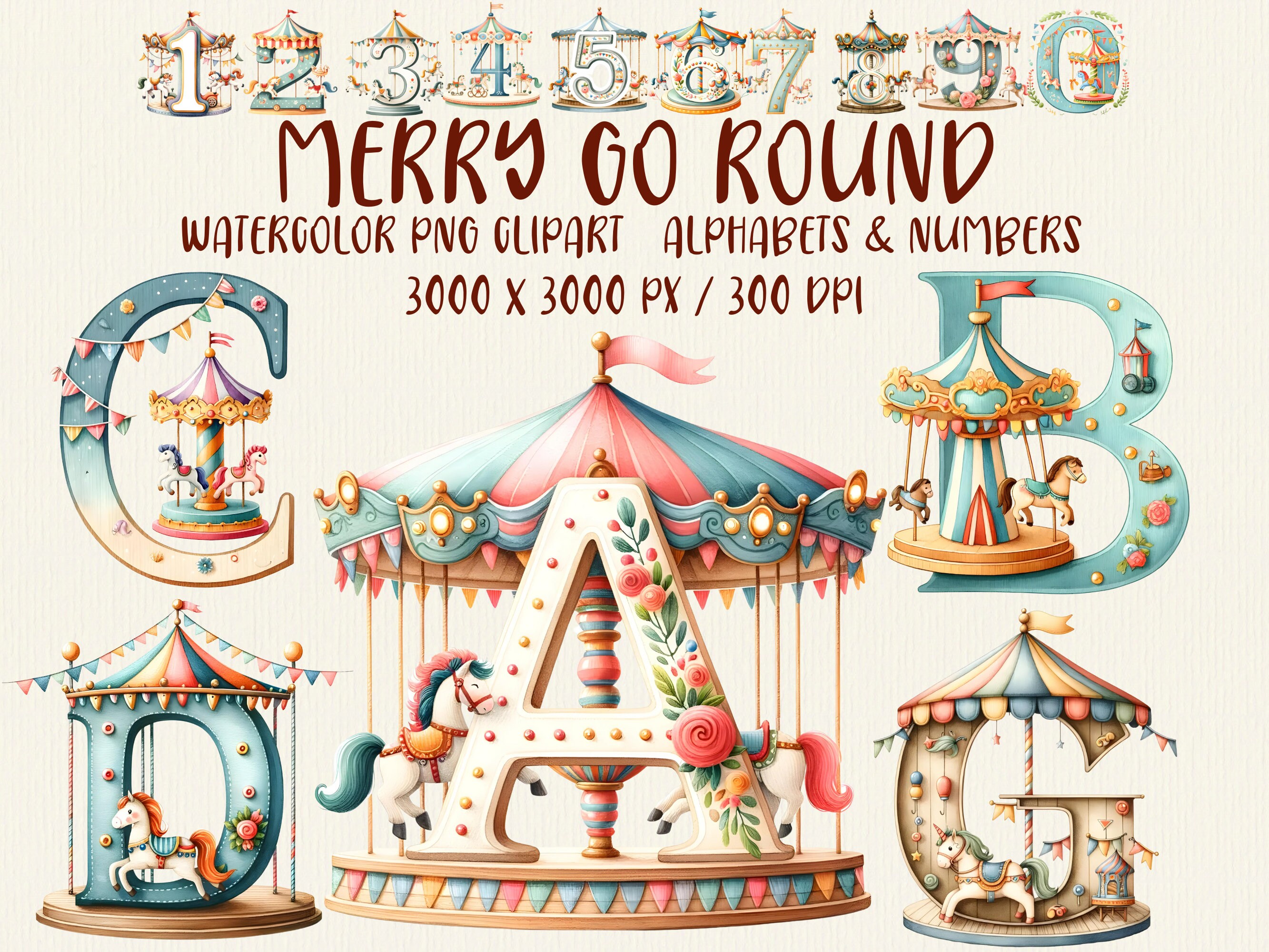 Watercolor Carousel Clipart, Merry Go Round Clipart, Carousel Clipart ...