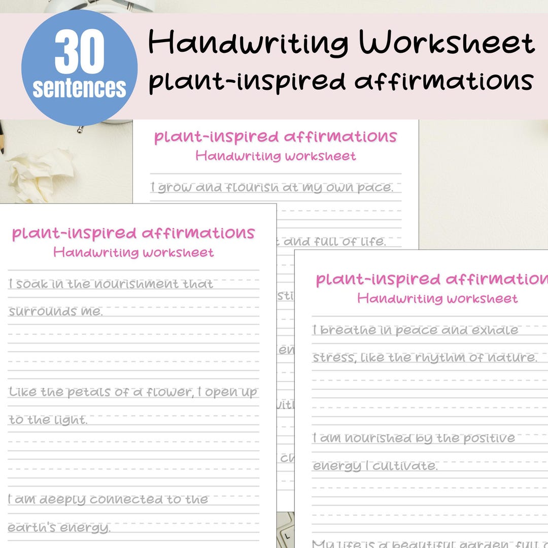 Plant Affirmations Handwriting Worksheet: Positive Letter Tracing (PDF ...