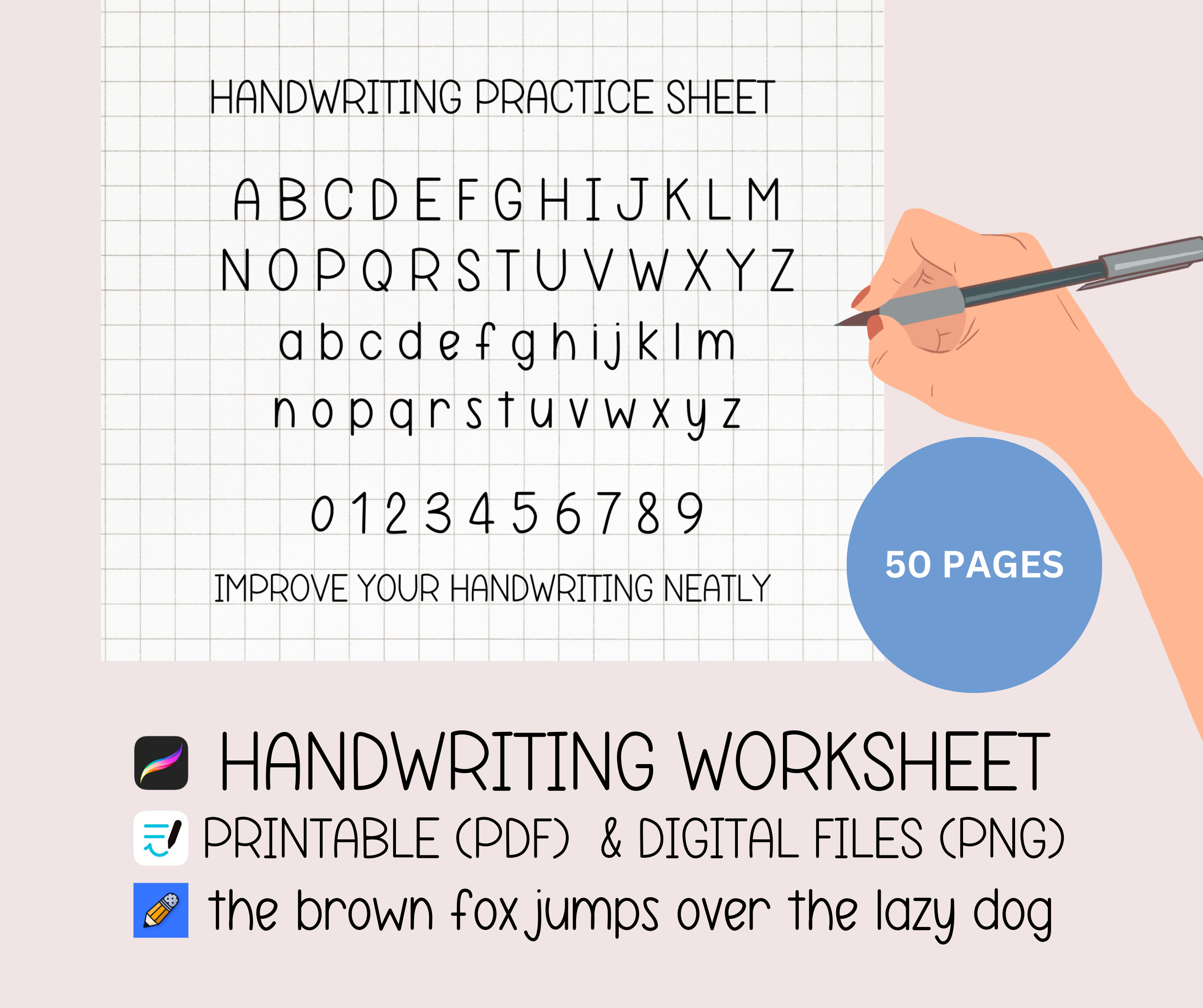 Printable Neat Handwriting Practice Sheet, 50 Pages Printable ...