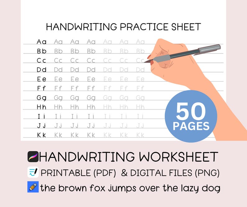 Printable Handwriting Practice: Alphabet Letter Tracing (50 Pages) (PDF ...