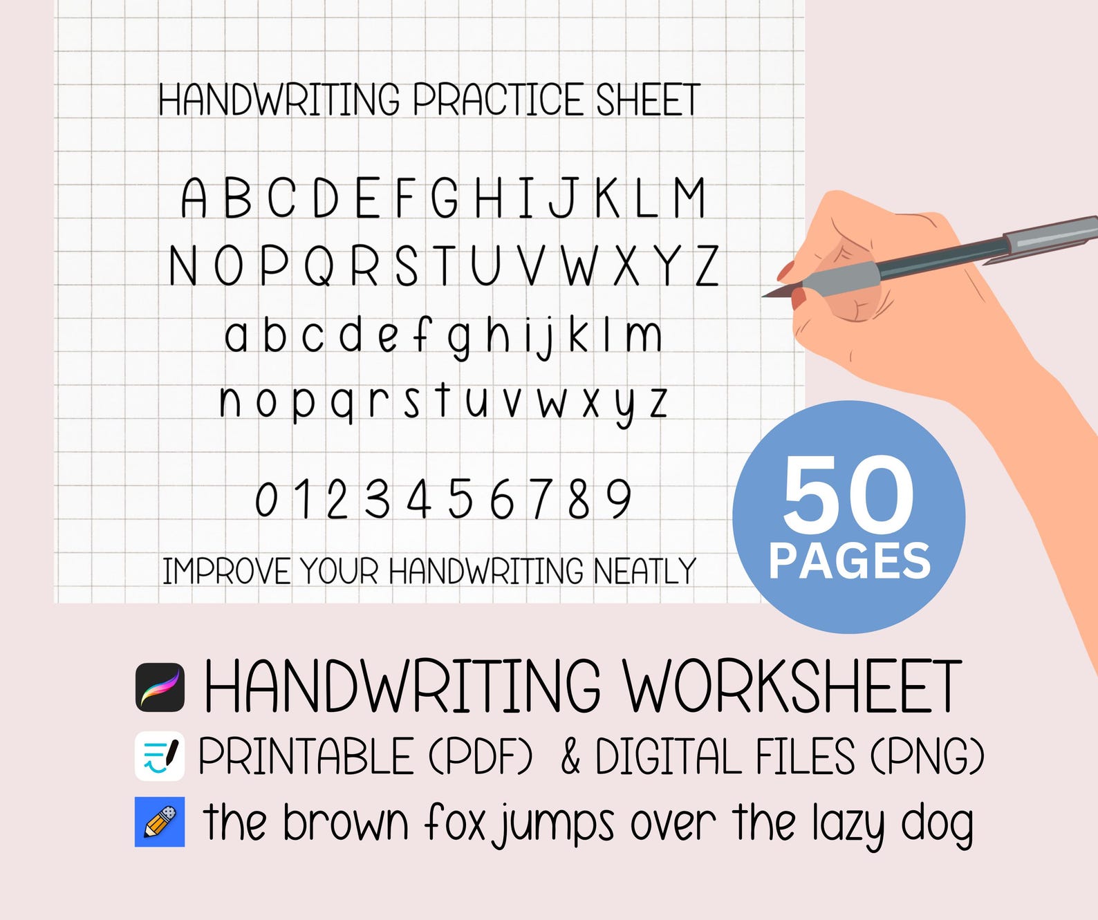 Printable Handwriting Practice: Alphabet Letter Tracing (50 Pages) (PDF ...