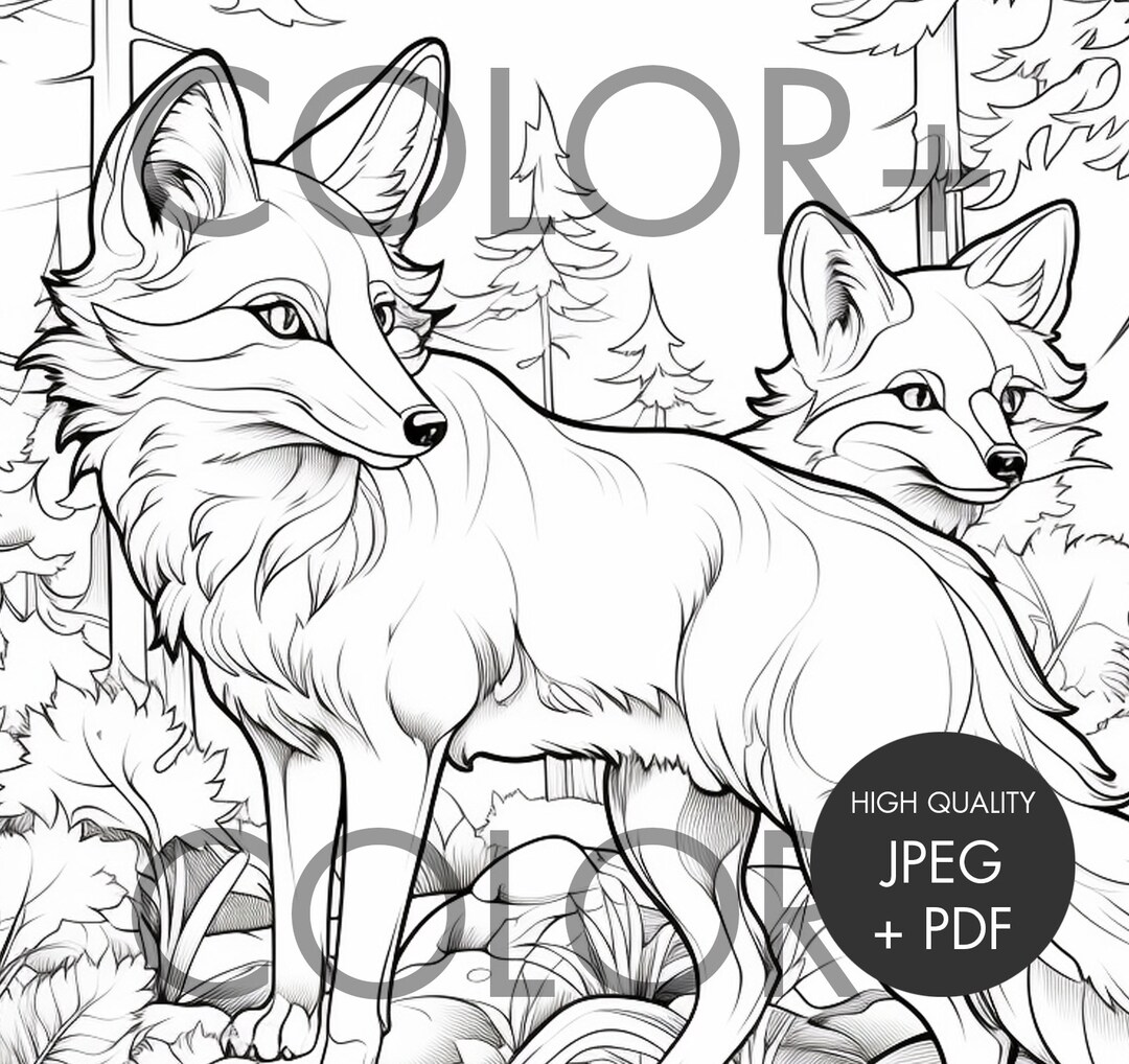 Red Fox Coloring Pages for Adults and Teens Grayscale - Etsy