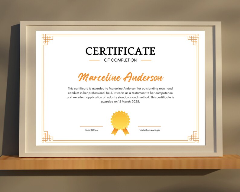 Editable Certificate of Completion Template, DIY Canva Template, Printable Award Certificate ...